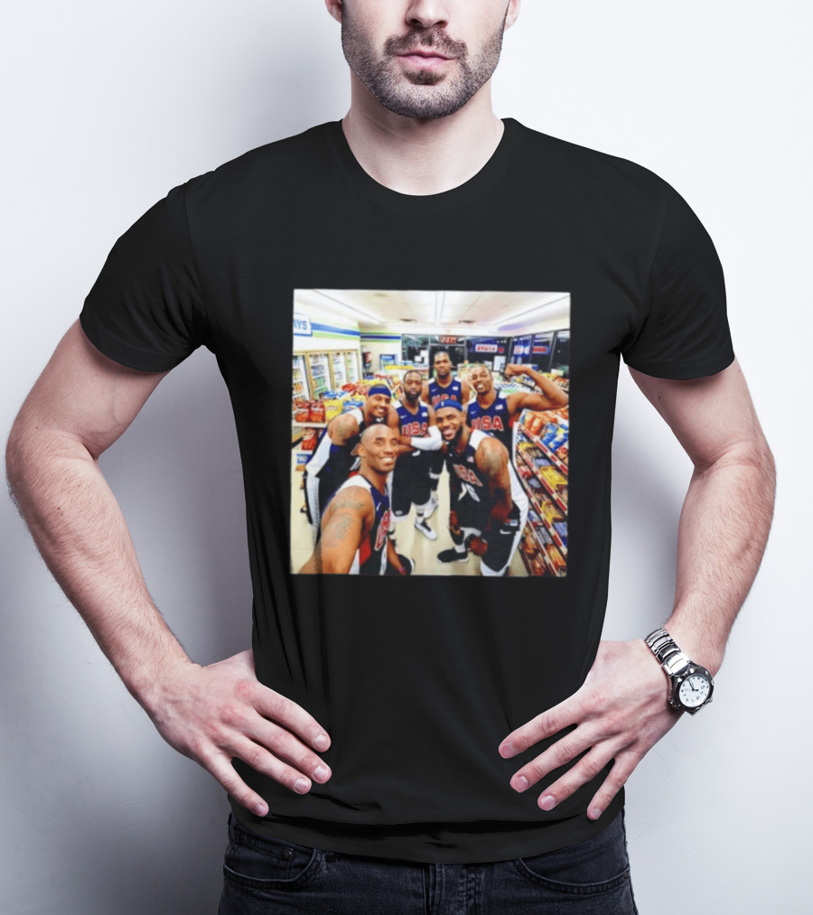 USA Legend Basketball Kobe Bryant LeBron James Dwight Howard Selfie Meme 7 Eleven USA Jersey Team Players T-Shirt