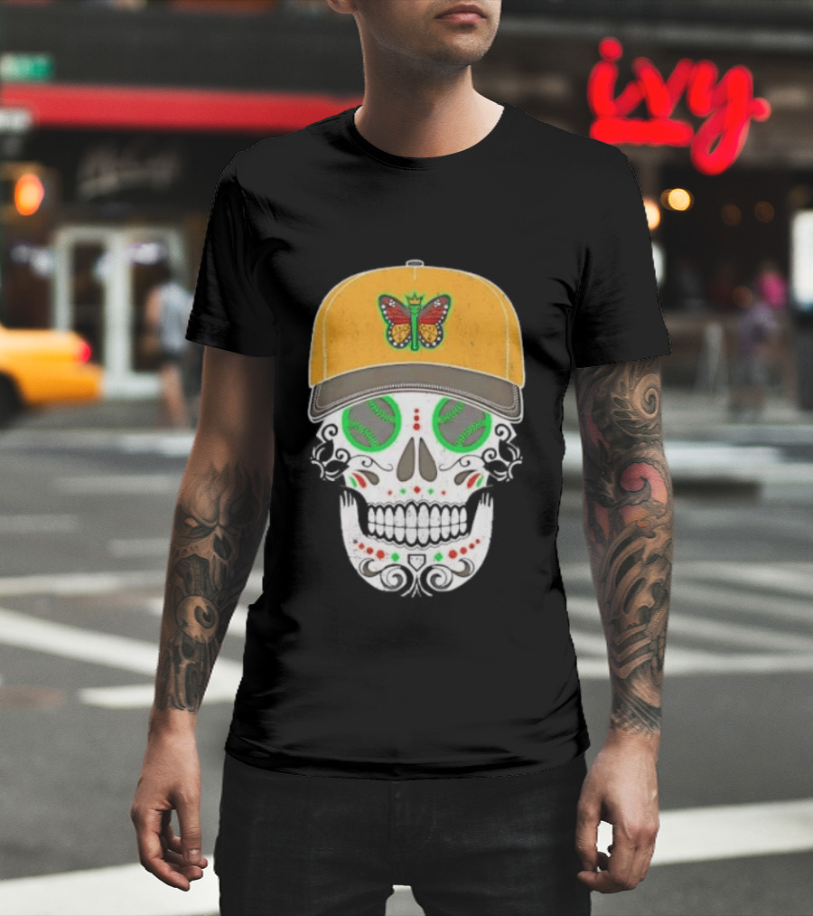 Eugene Emeralds Sugar Skull Baseball Butterfly Cap T-Shirt