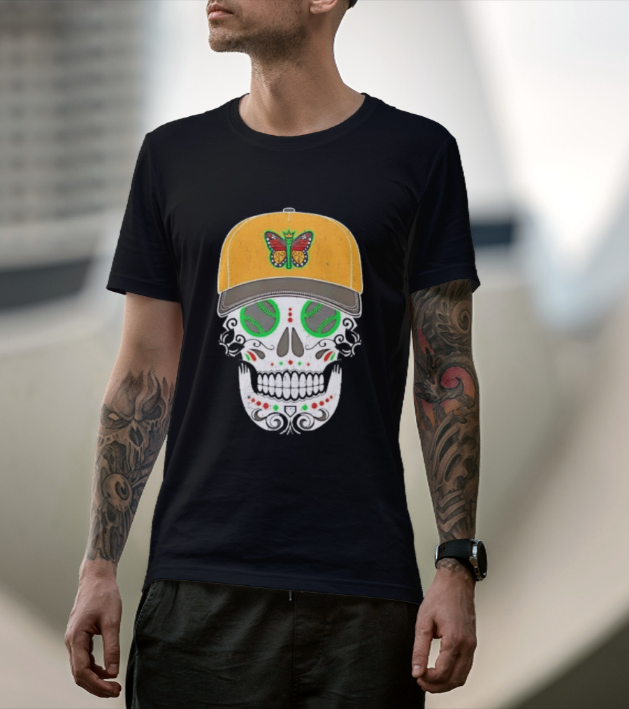 Eugene Emeralds Sugar Skull Baseball Butterfly Cap T-Shirt