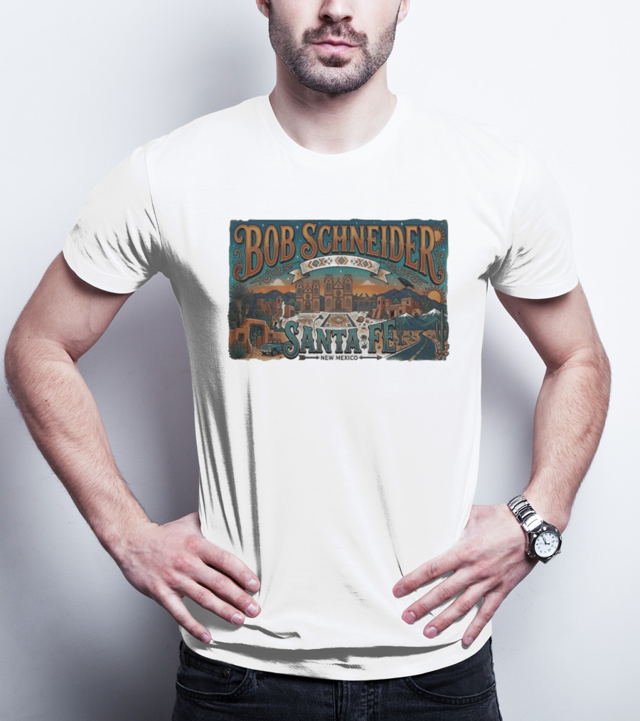 Bob Schneider Santa Fe New Mexico Concert June 4 2026 Railyard Plaza Fiesta Southwestern Desert T-Shirt