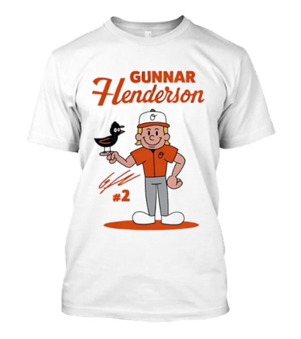 Gunnar Henderson Baltimore Orioles MLB Player Cartoon Character With Bird And Number 2 T-Shirt