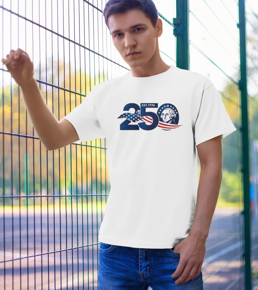 250 Years America 250th Anniversary Patriotic Est 1776 Washington Stars Stripes Eagle T-Shirt