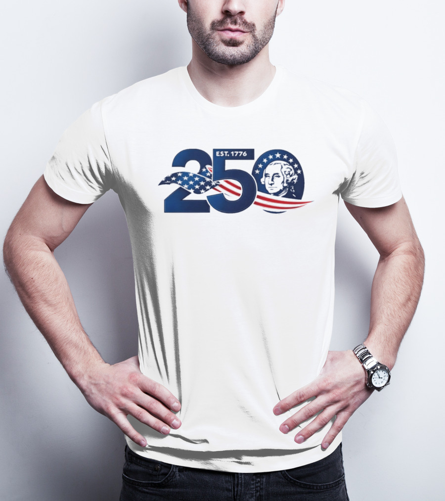 250 Years America 250th Anniversary Patriotic Est 1776 Washington Stars Stripes Eagle T-Shirt