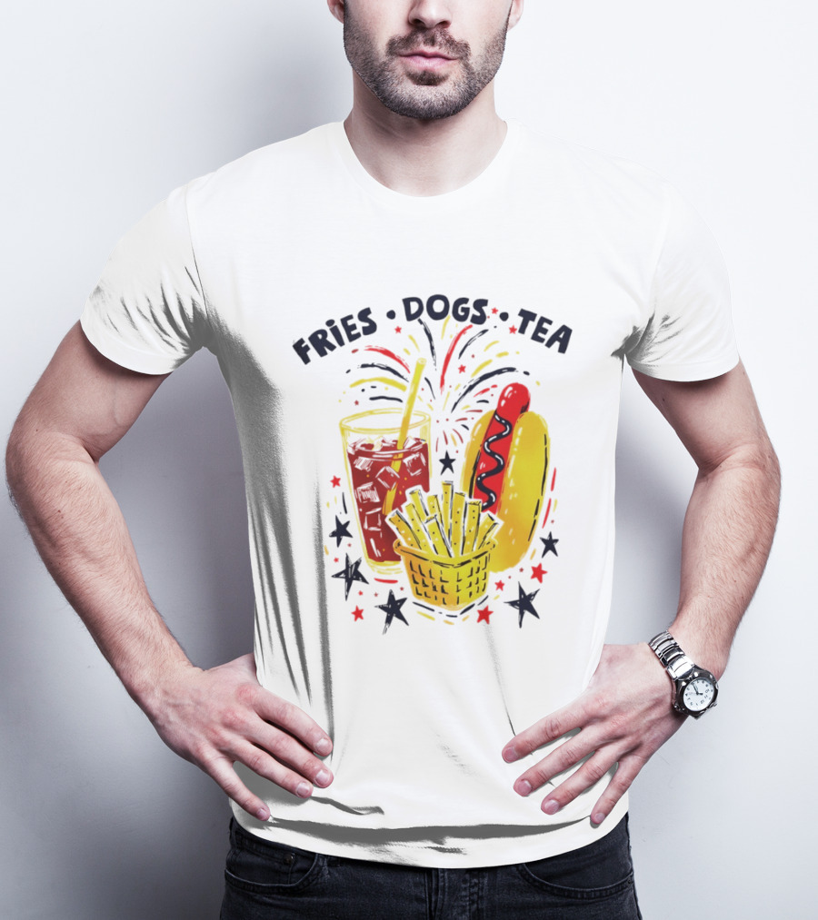 Fourth Of July Fries Dogs Tea Fireworks 250th Anniversary Celebration America T-Shirt