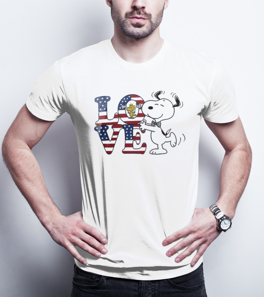Peanuts Snoopy Love One Nation Under God American Flag 250 Years T-Shirt