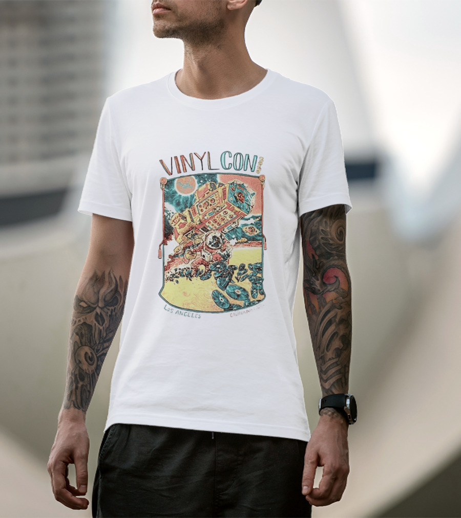 VinylCon 2026 Los Angeles August 22 23 Astronaut Carrying Boom Box With Flying Records Event T-Shirt