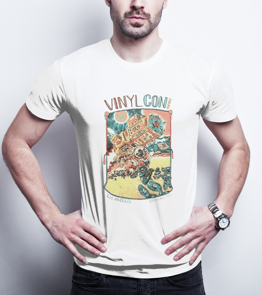VinylCon 2026 Los Angeles August 22 23 Astronaut Carrying Boom Box With Flying Records Event T-Shirt