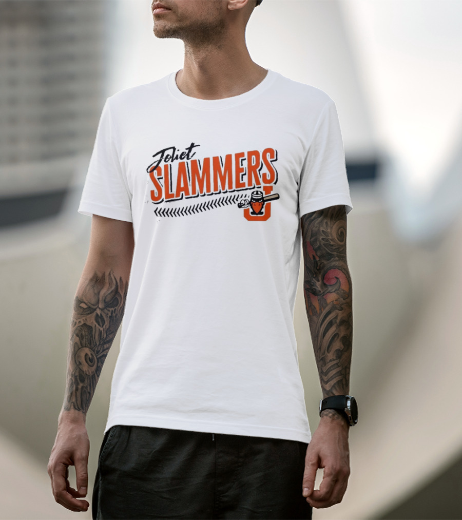 Joliet Slammers Baseball Orange Text With J Batting T-Shirt