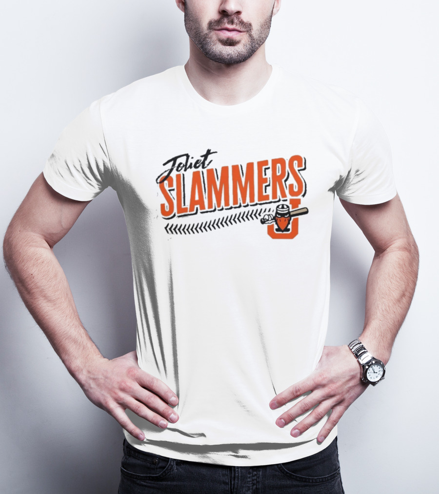 Joliet Slammers Baseball Orange Text With J Batting T-Shirt