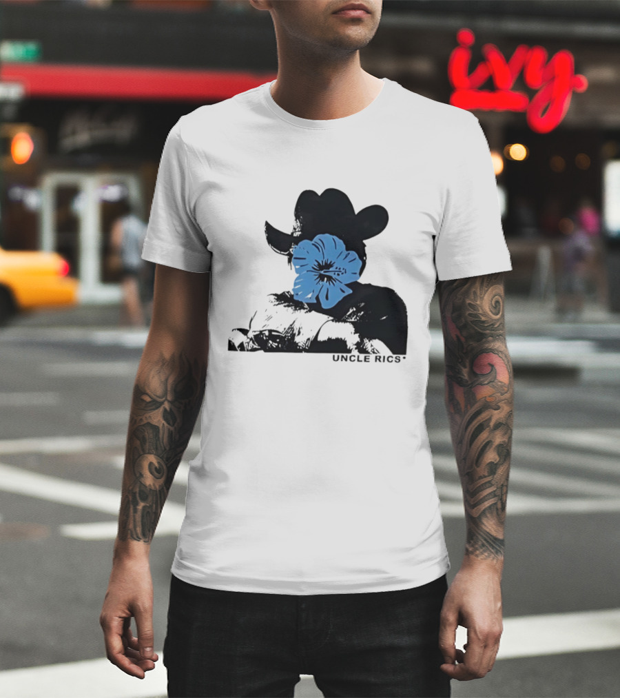 Andy Warhol Uncle Rics Blue Flower Cowboy Hat T-Shirt