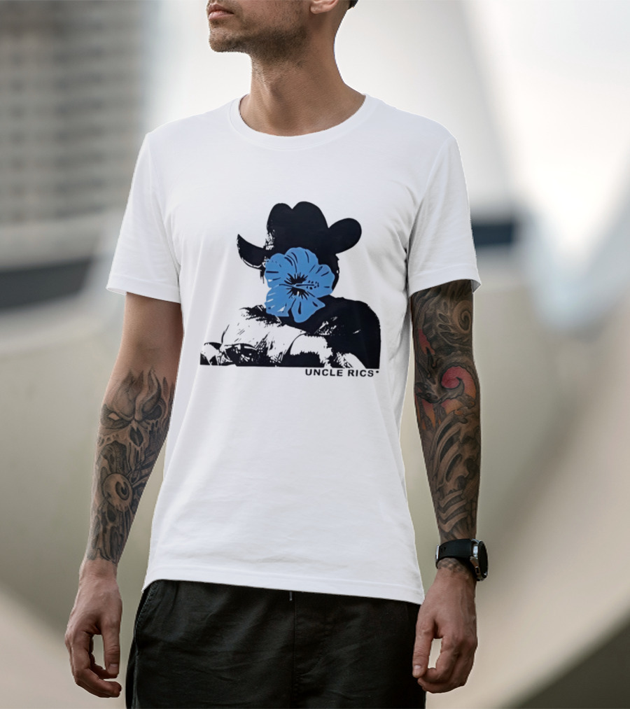 Andy Warhol Uncle Rics Blue Flower Cowboy Hat T-Shirt