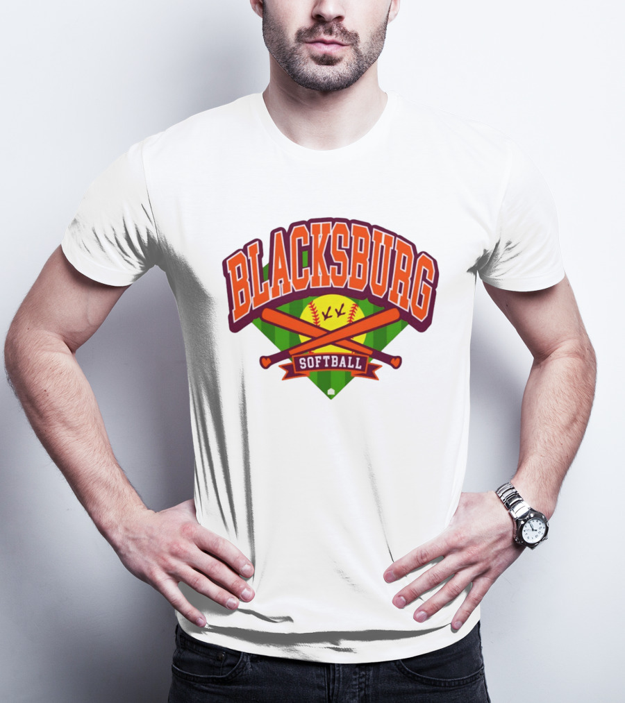 Blacksburg Softball Team Virginia Club Baseball Bat Crossed T-Shirt