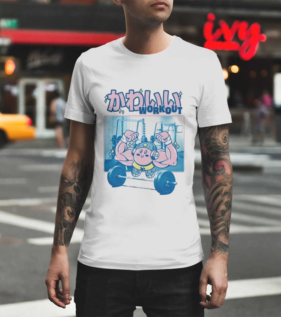 Kawaii Workout Kirby Barbell Gym Motivation T-Shirt