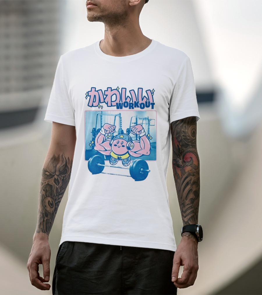 Kawaii Workout Kirby Barbell Gym Motivation T-Shirt