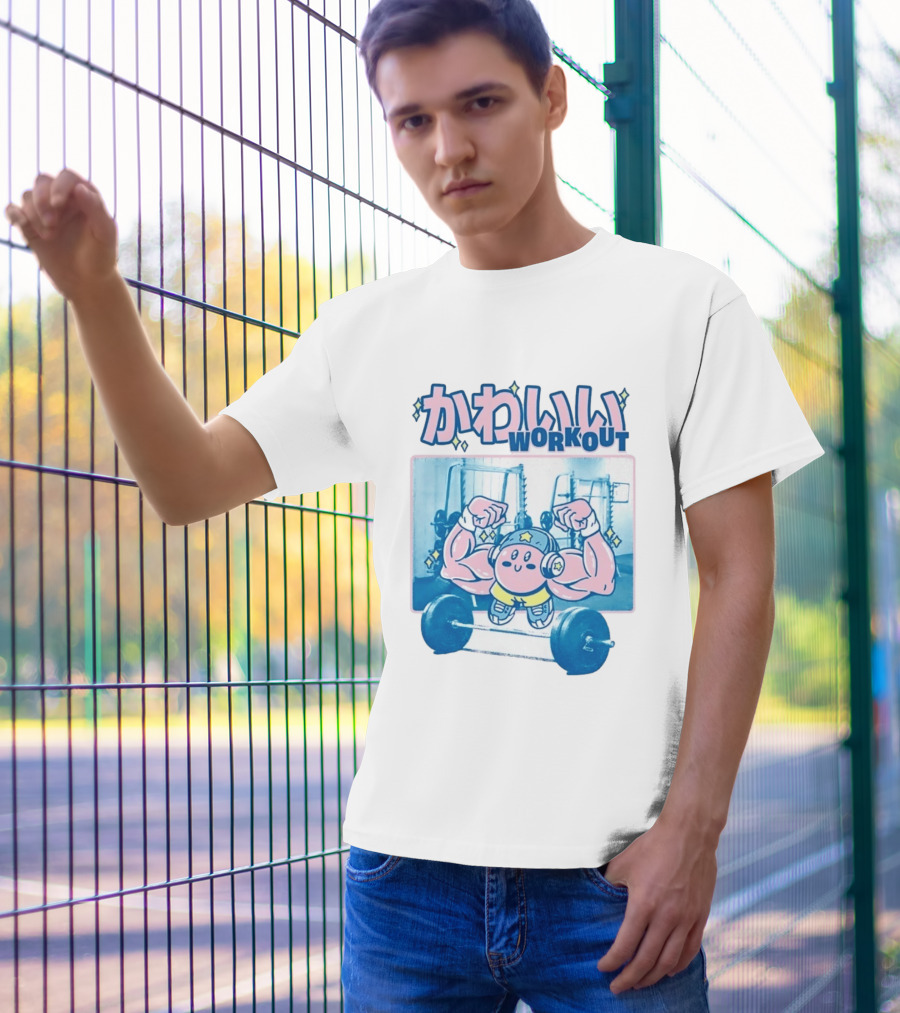 Kawaii Workout Kirby Barbell Gym Motivation T-Shirt