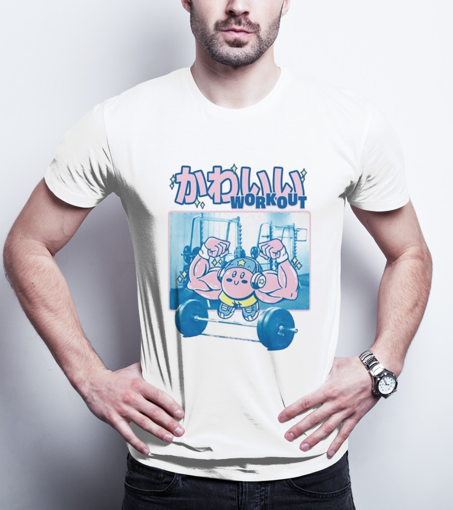 Kawaii Workout Kirby Barbell Gym Motivation T-Shirt