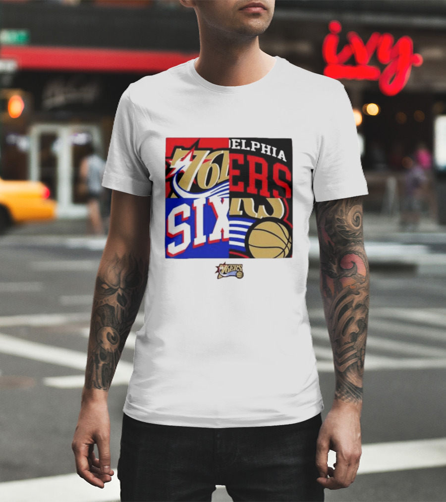 Philadelphia 76ers Vintage Block Logo Compilation NBA Basketball Fan Merch T-Shirt