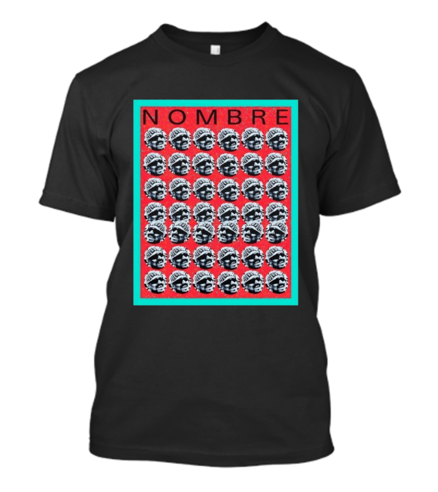 NOMBRE Repeating Pattern Red Teal T-Shirt