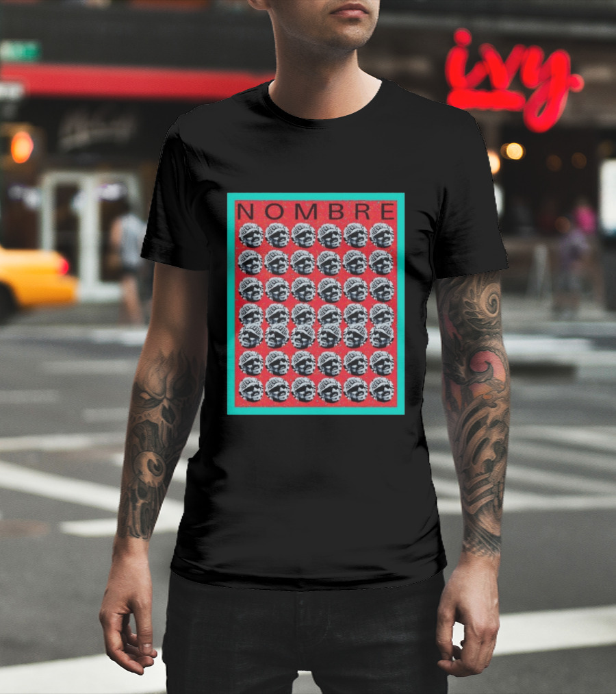 NOMBRE Repeating Pattern Red Teal T-Shirt
