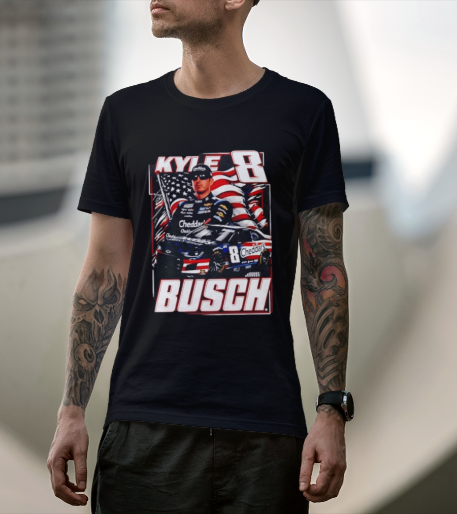 Kyle Busch 8 Cheddar's Racing With American Flag T-Shirt
