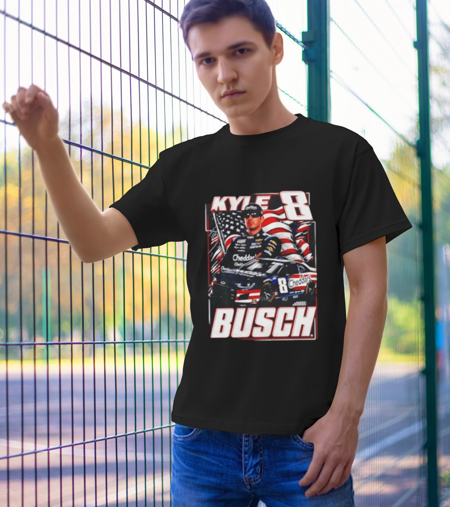 Kyle Busch 8 Cheddar's Racing With American Flag T-Shirt