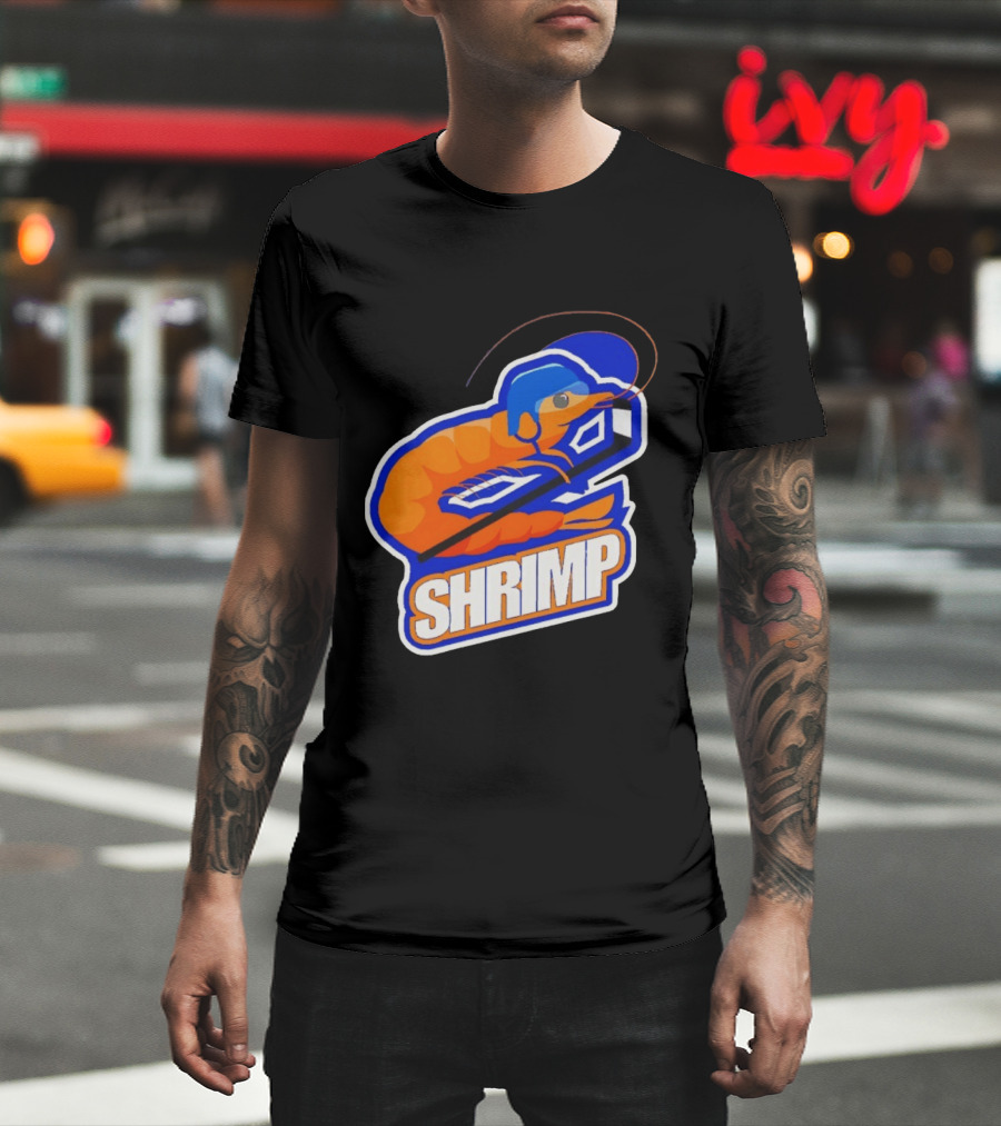 San Jose Shrimp Hockey Team Logo With Hockey Stick And Helmet T-Shirt