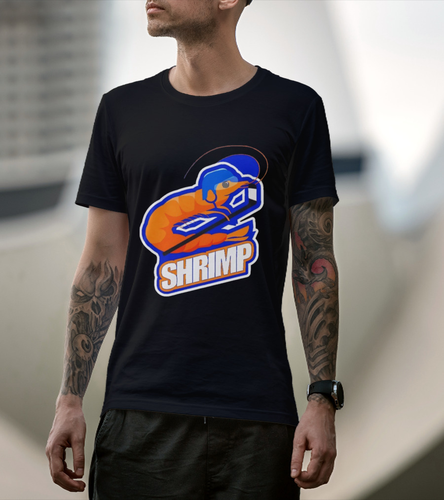 San Jose Shrimp Hockey Team Logo With Hockey Stick And Helmet T-Shirt