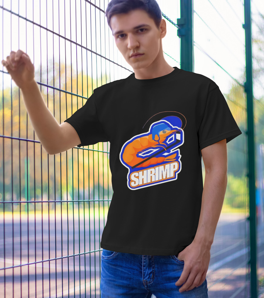 San Jose Shrimp Hockey Team Logo With Hockey Stick And Helmet T-Shirt