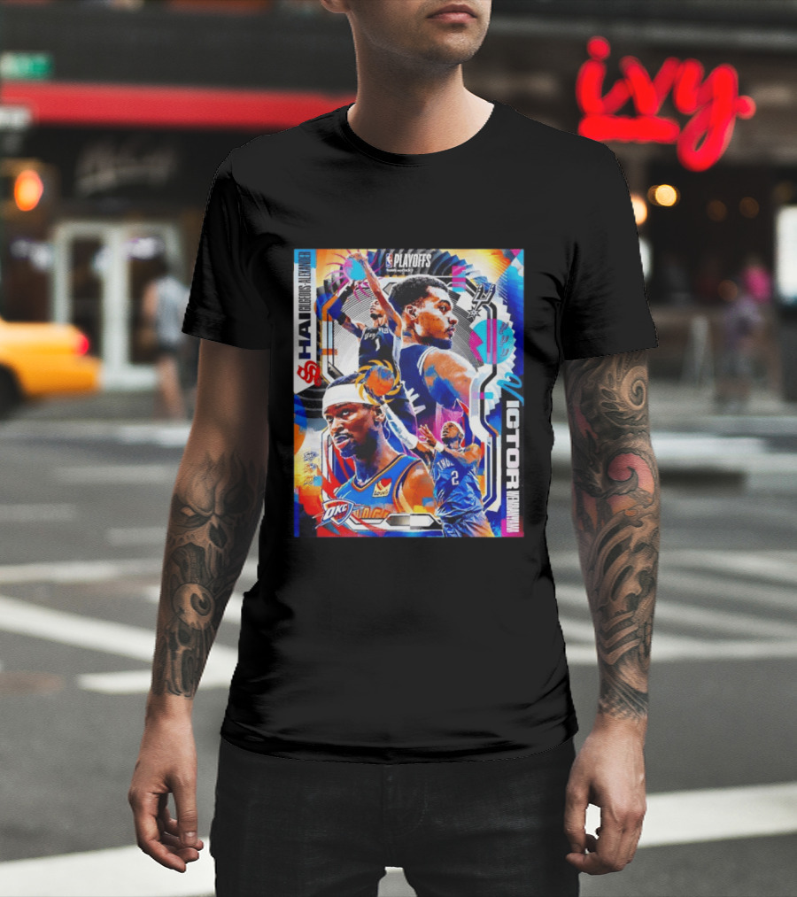 NBA Playoffs Shai Gilgeous Alexander OKC Thunder Victor Wembanyama Spurs Matchup T-Shirt