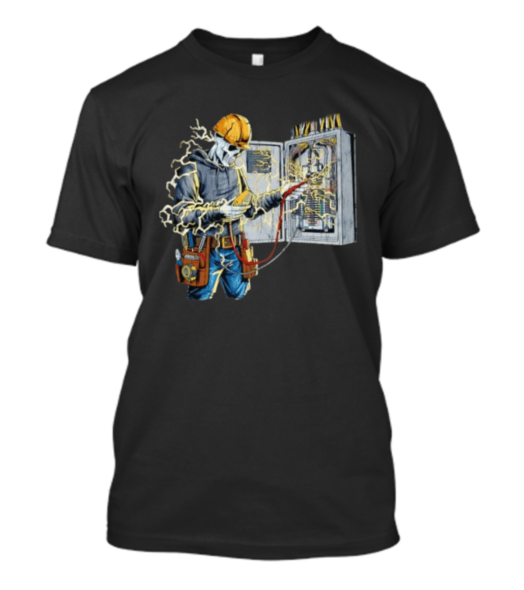 Skeleton Electrician Hard Hat Voltage Sparks T-Shirt