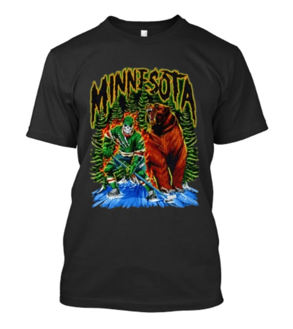 Minnesota Wild Hockey Skeleton Bear Forest Fire T-Shirt
