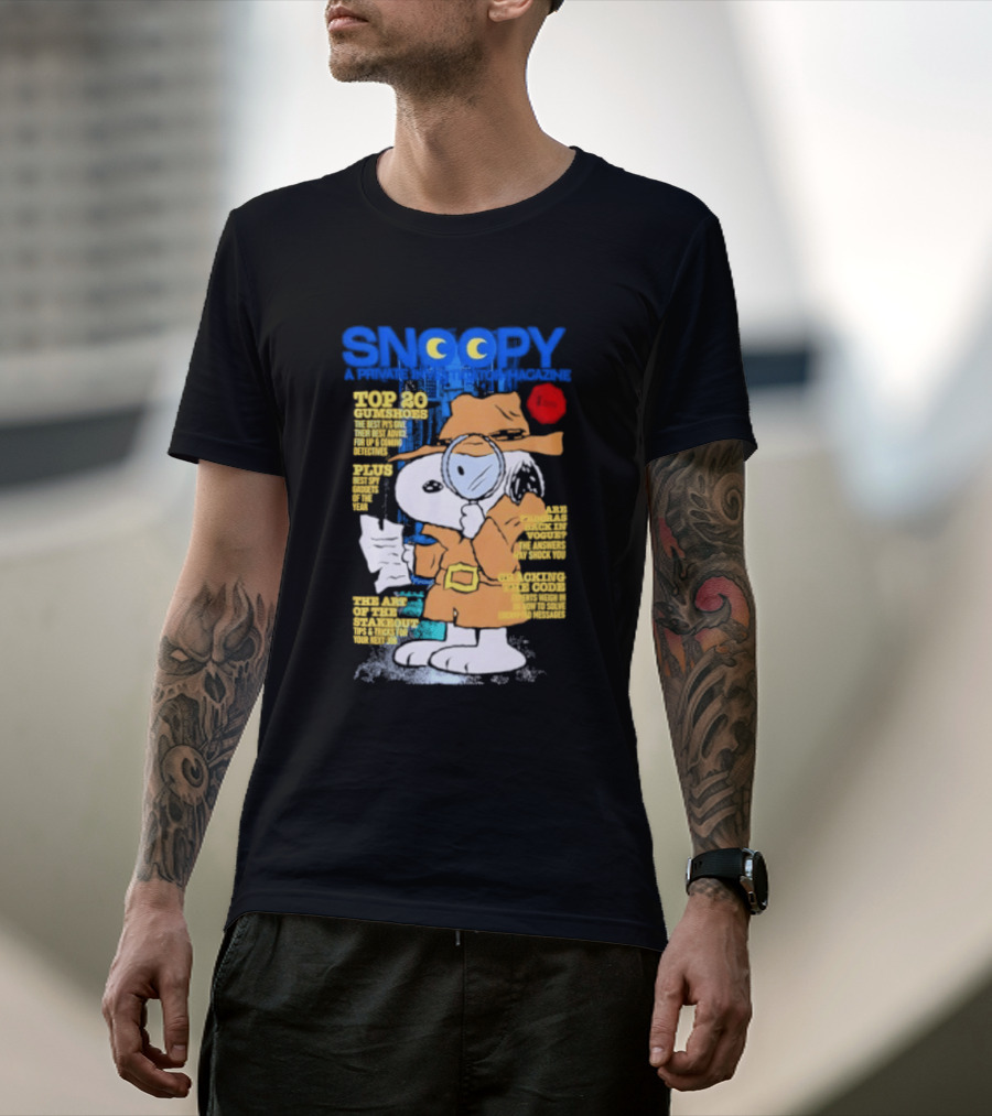 Snoopy Top 20 Clues Uncover Mystery Solved Peanuts Detective Investigator T-Shirt