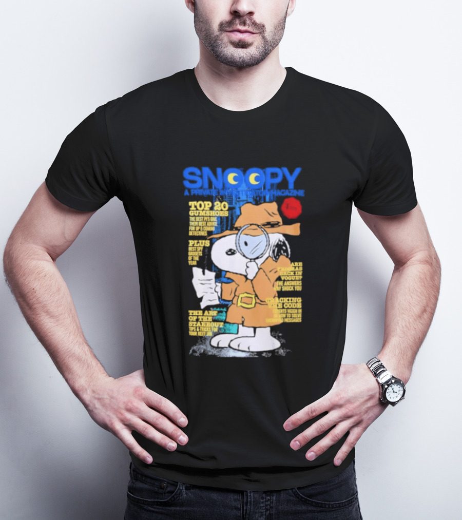 Snoopy Top 20 Clues Uncover Mystery Solved Peanuts Detective Investigator T-Shirt