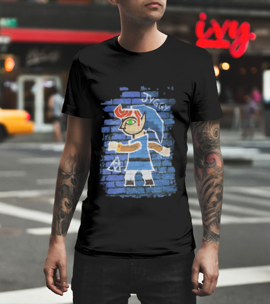 Jyggy ALBJ Character With Triforce On Blue Brick T-Shirt