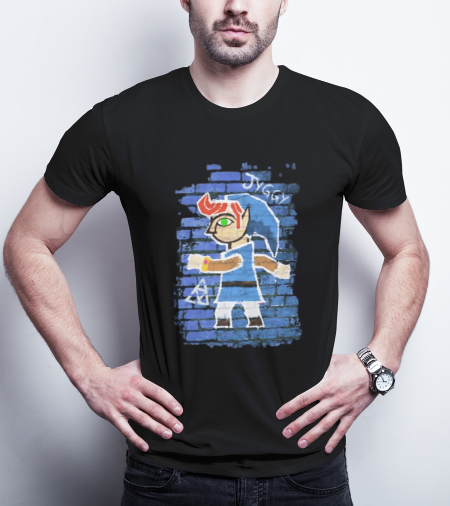 Jyggy ALBJ Character With Triforce On Blue Brick T-Shirt