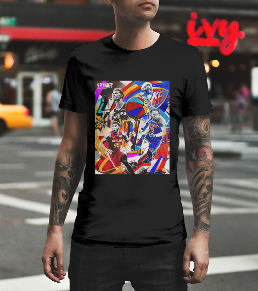 NBA Playoffs Spurs Thunder Cavaliers Knicks Star Players Wemby Alexander Brunson Mitchell T-Shirt