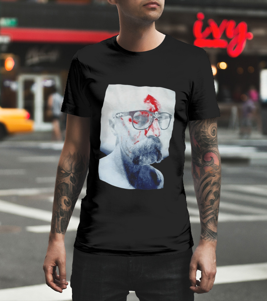 Bald Man With Bloody Beard And Skull Glasses T-Shirt