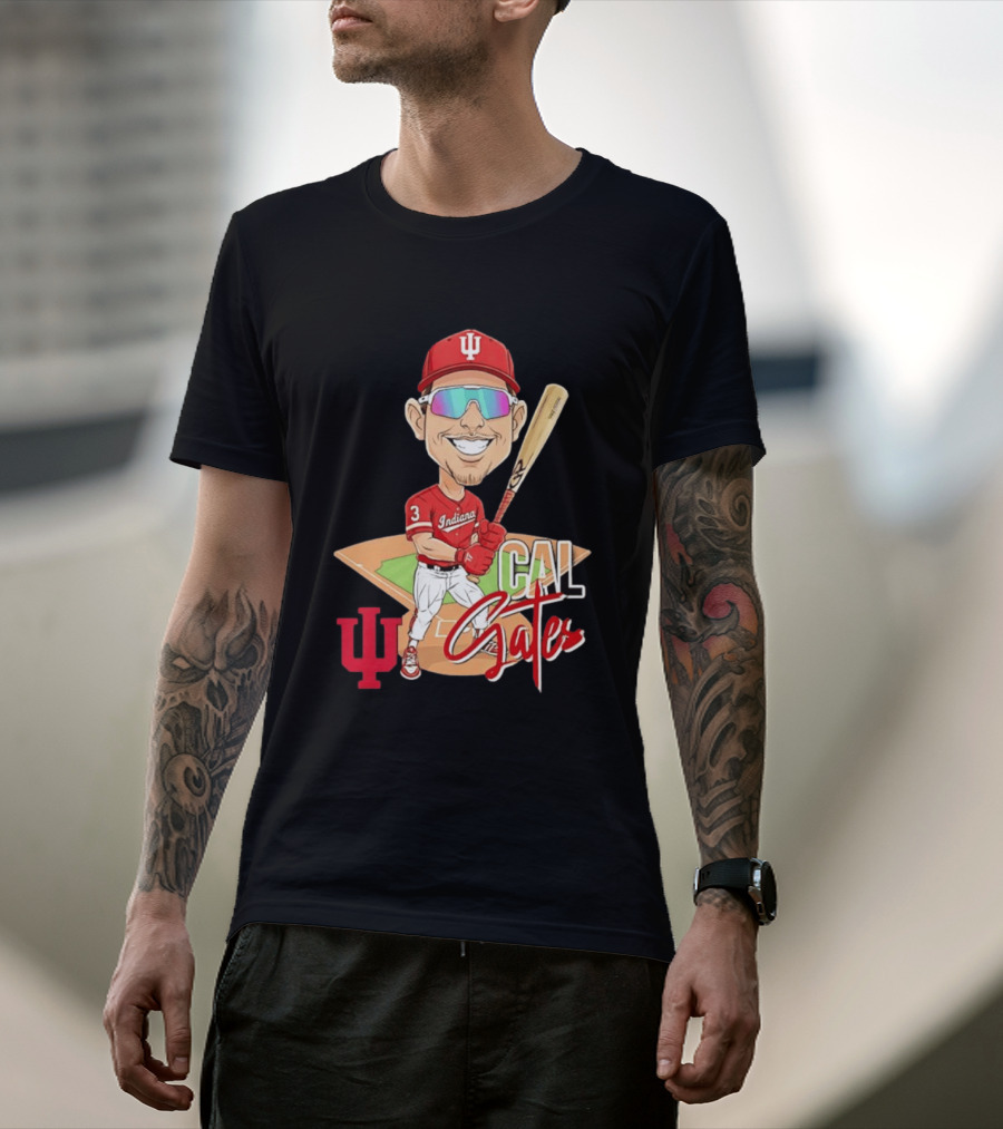 Cal Gates Indiana Hoosiers Baseball Caricature With Indiana University T-Shirt