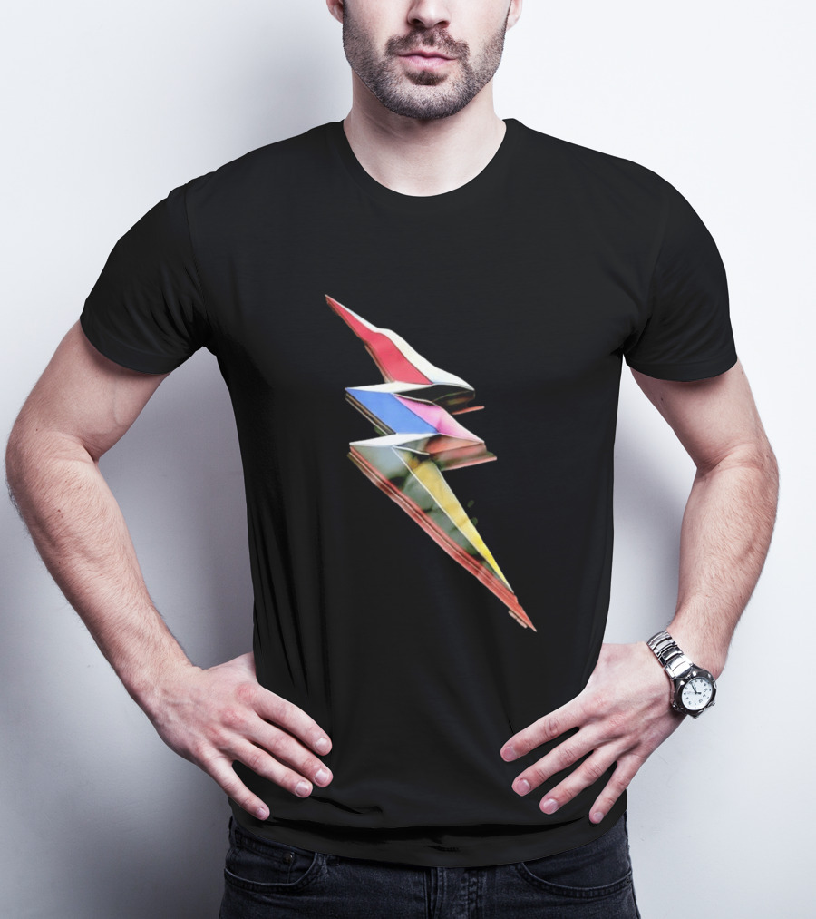 Geometric Prismatic Multicolor Lightning Bolt T-Shirt