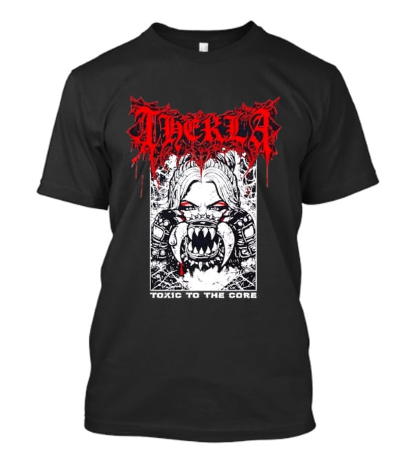 Therkla Toxic To The Core Female Demon Mouth Red Eyes Dripping Blood T-Shirt