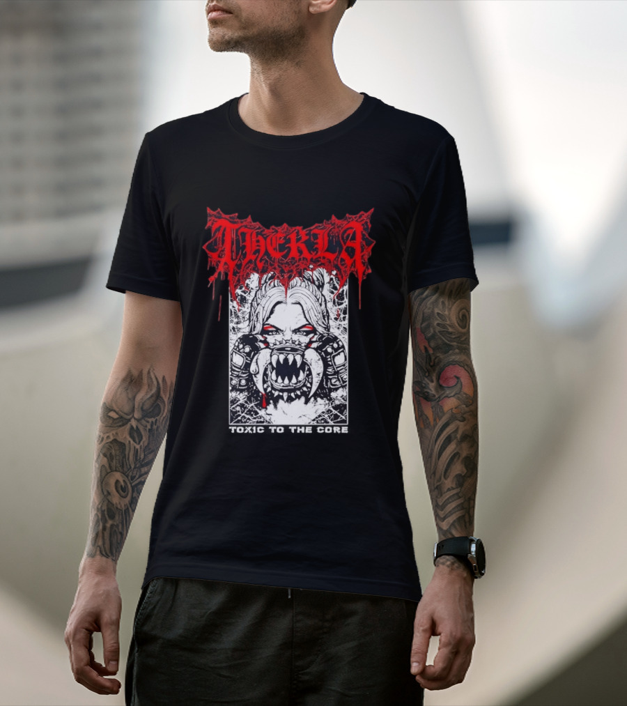 Therkla Toxic To The Core Female Demon Mouth Red Eyes Dripping Blood T-Shirt