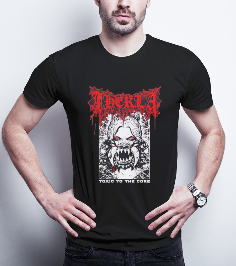 Therkla Toxic To The Core Female Demon Mouth Red Eyes Dripping Blood T-Shirt