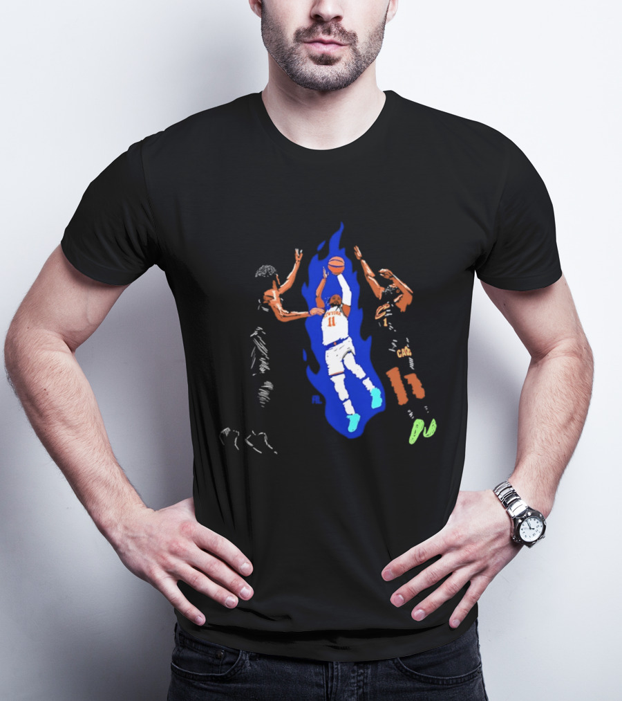 New York 11 Basketball Player Blue Flames Action Scene T-Shirt