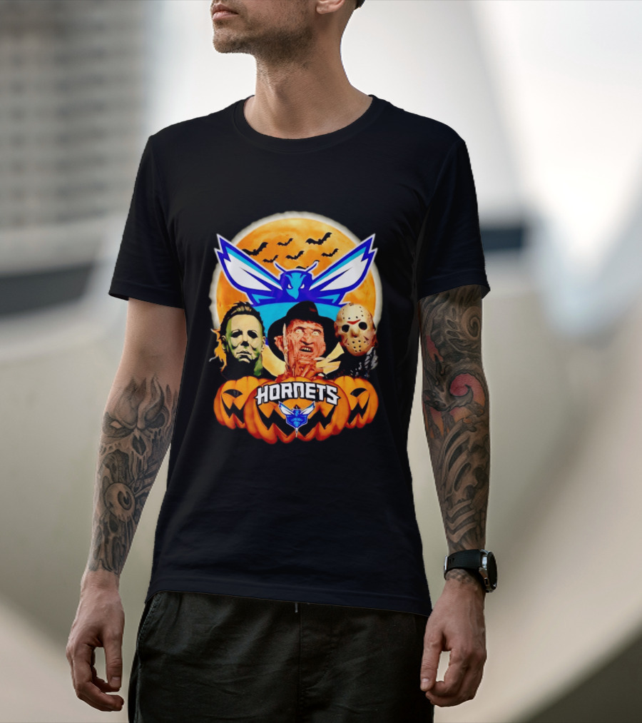 Halloween Horror Characters Freddy Jason Michael Myers Charlotte Hornets T-Shirt