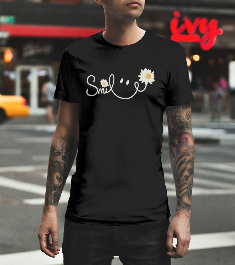 Smile Daisy Flower Icon With Happy Face T-Shirt