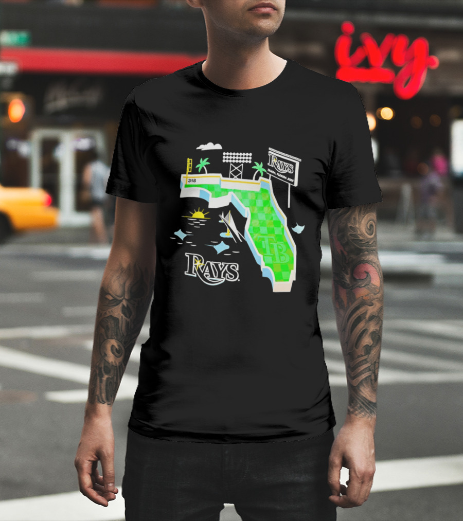 Tampa Bay Rays Florida Map TB Stadium Palms And Sunshine T-Shirt