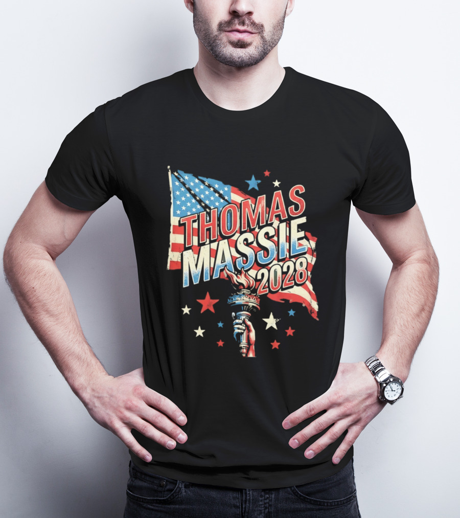 Thomas Massie 2028 American Flag Liberty Torch Stars T-Shirt