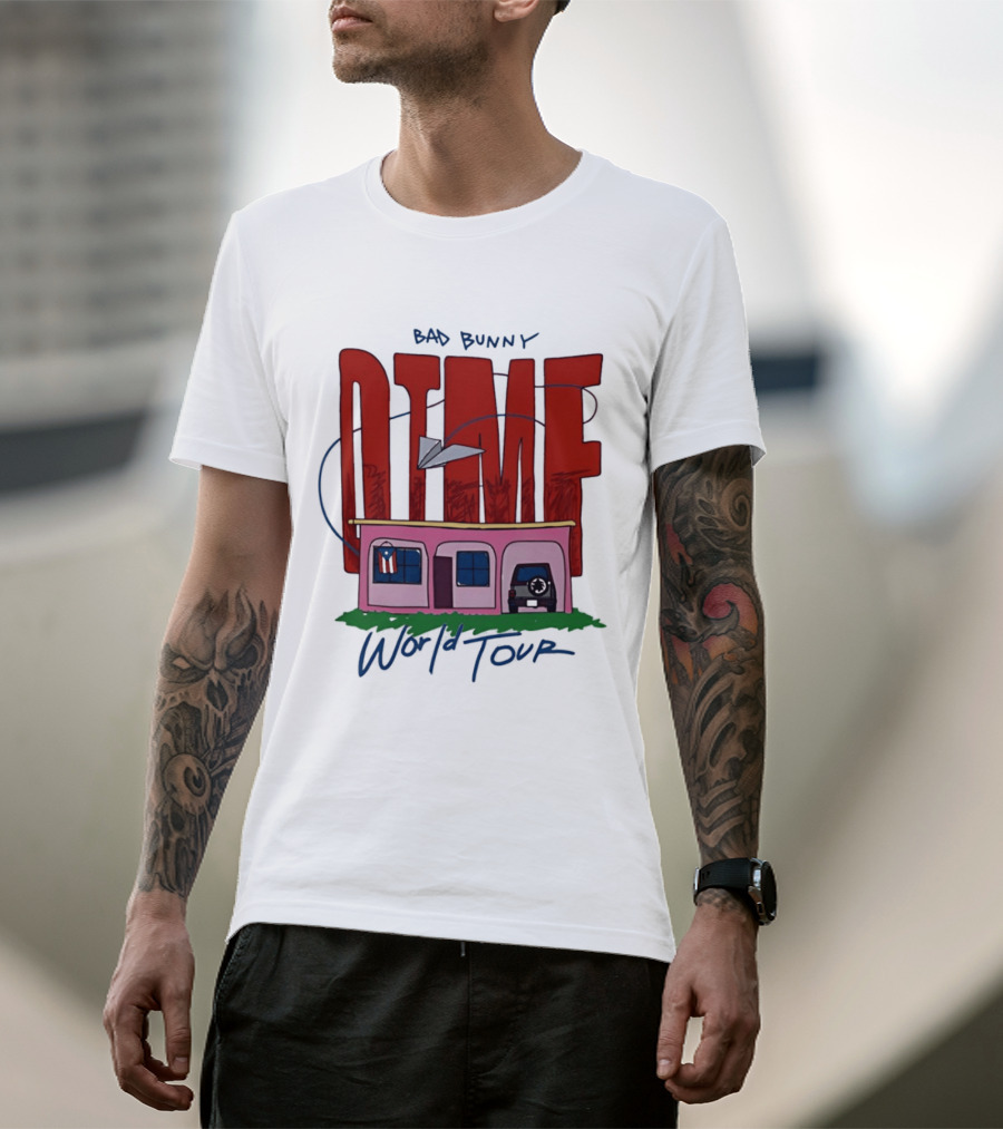 Bad Bunny Dtmf World Tour 2026 Paper Airplane Pink House Jeep T-Shirt