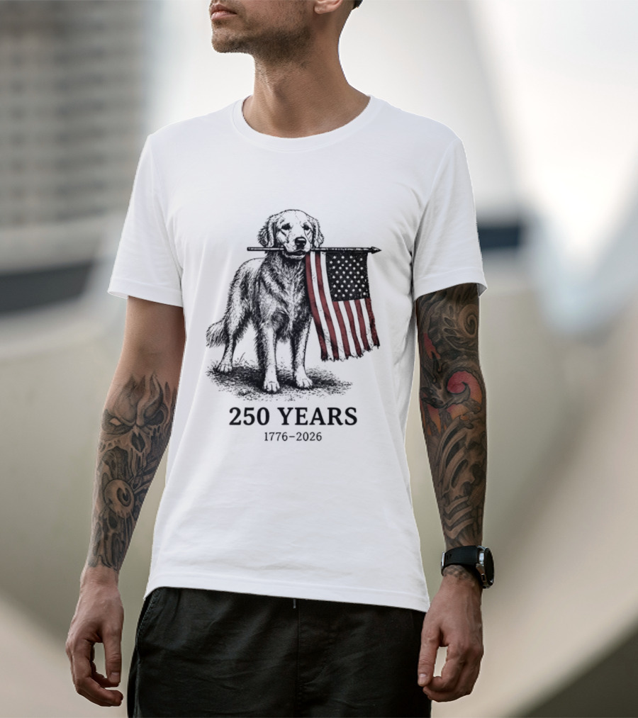 Golden Retriever American Flag 250 Years 1776 2026 T-Shirt
