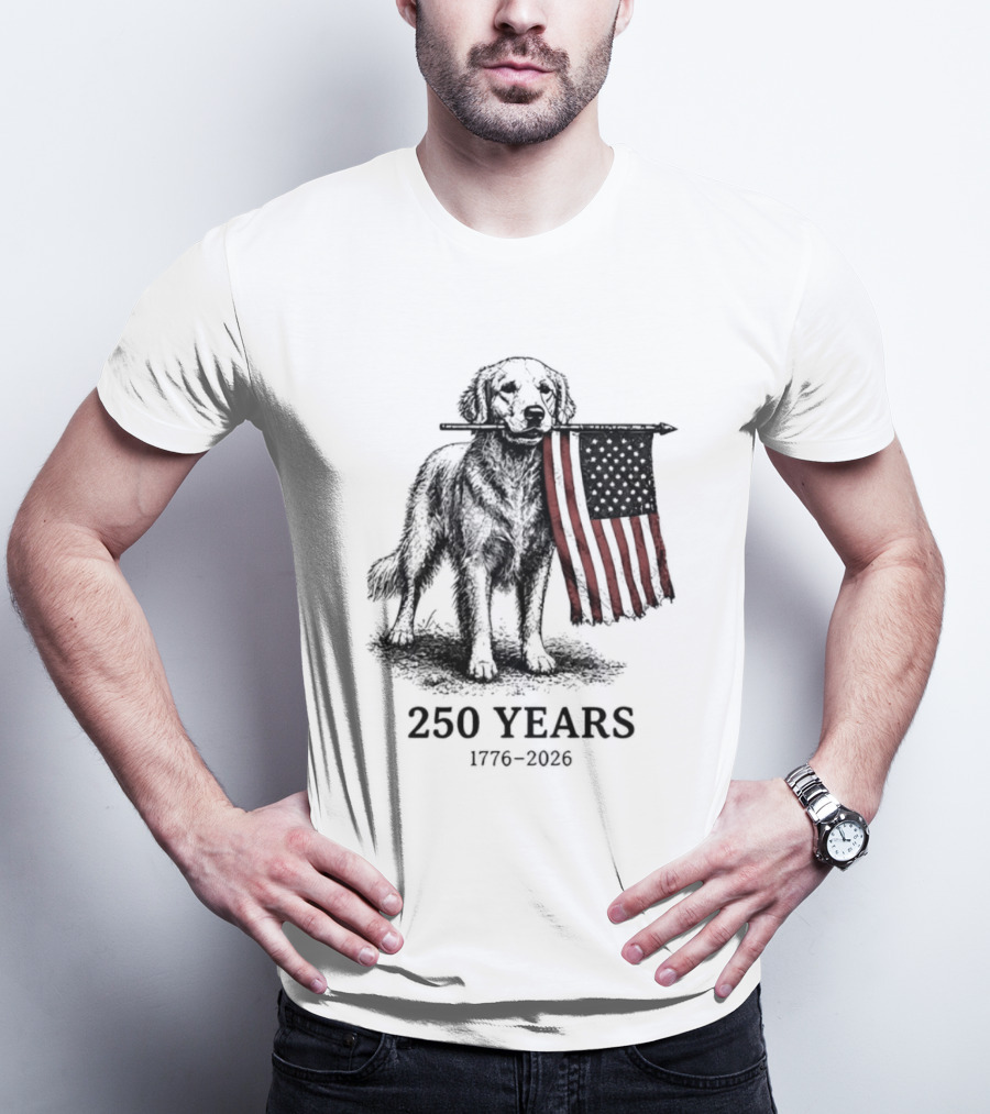 Golden Retriever American Flag 250 Years 1776 2026 T-Shirt